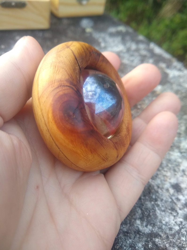 Fidget Spinner Jumbo de Madeira Esculpida à Mão - Mármore Olho de Gato ...