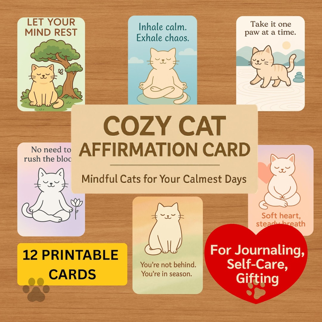 Cat Affirmation Cards Printable – Cozy Self-care Deck for Mindfulness ...