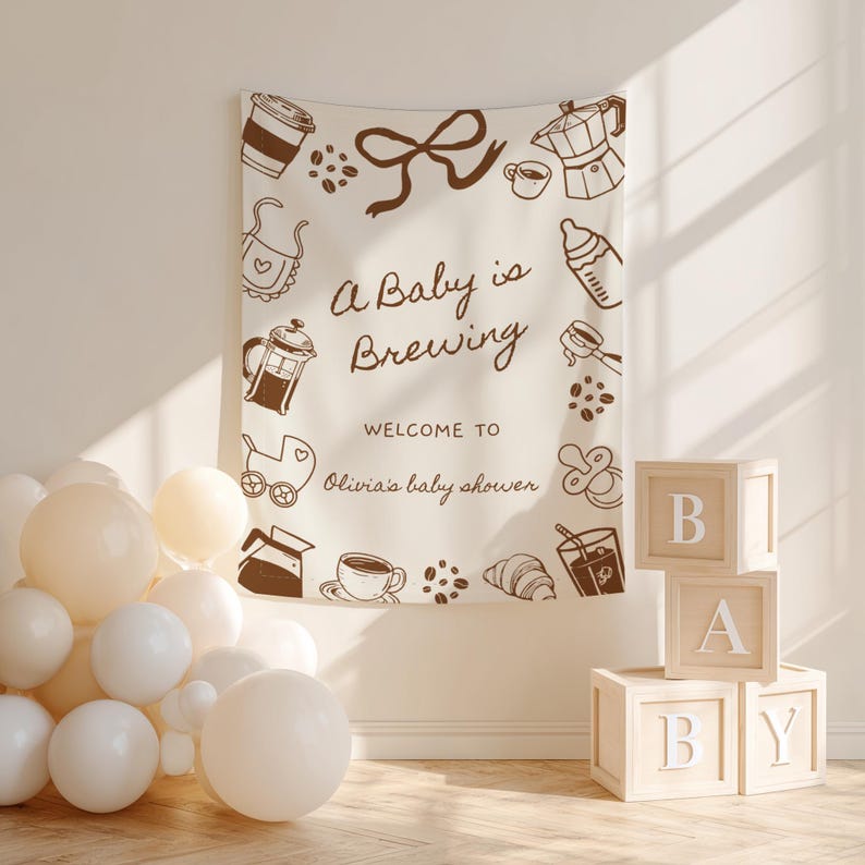 Coffee Themed Baby Shower Backdrop: Personalized "a Baby is Brewing ...