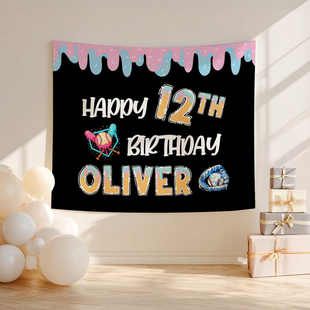 Drippy Baseball Birthday Banner: Custom Baseball Drip Party Decor ...