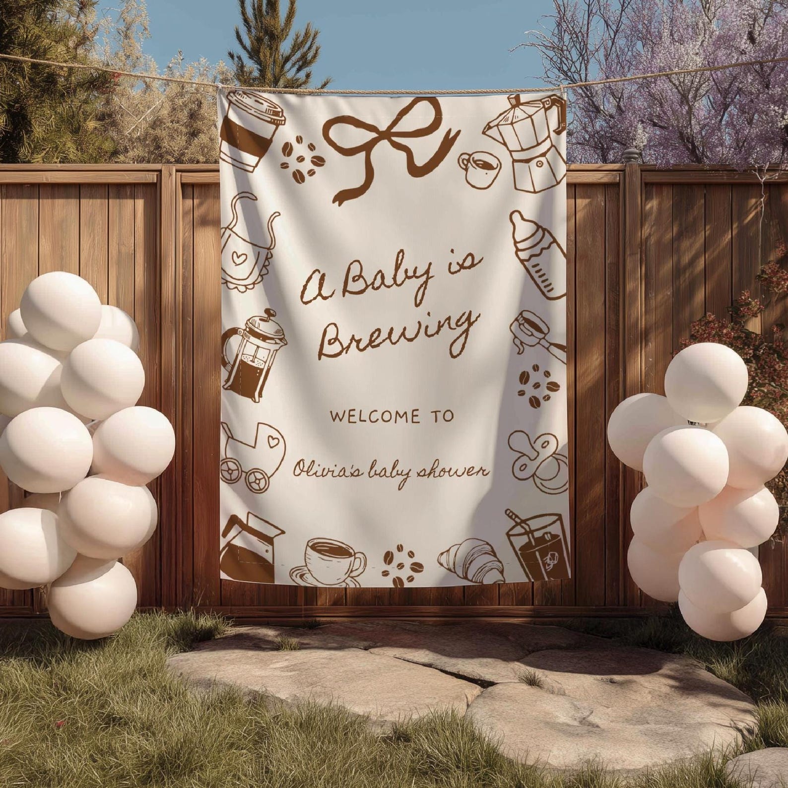 Coffee Themed Baby Shower Backdrop: Personalized "a Baby is Brewing ...