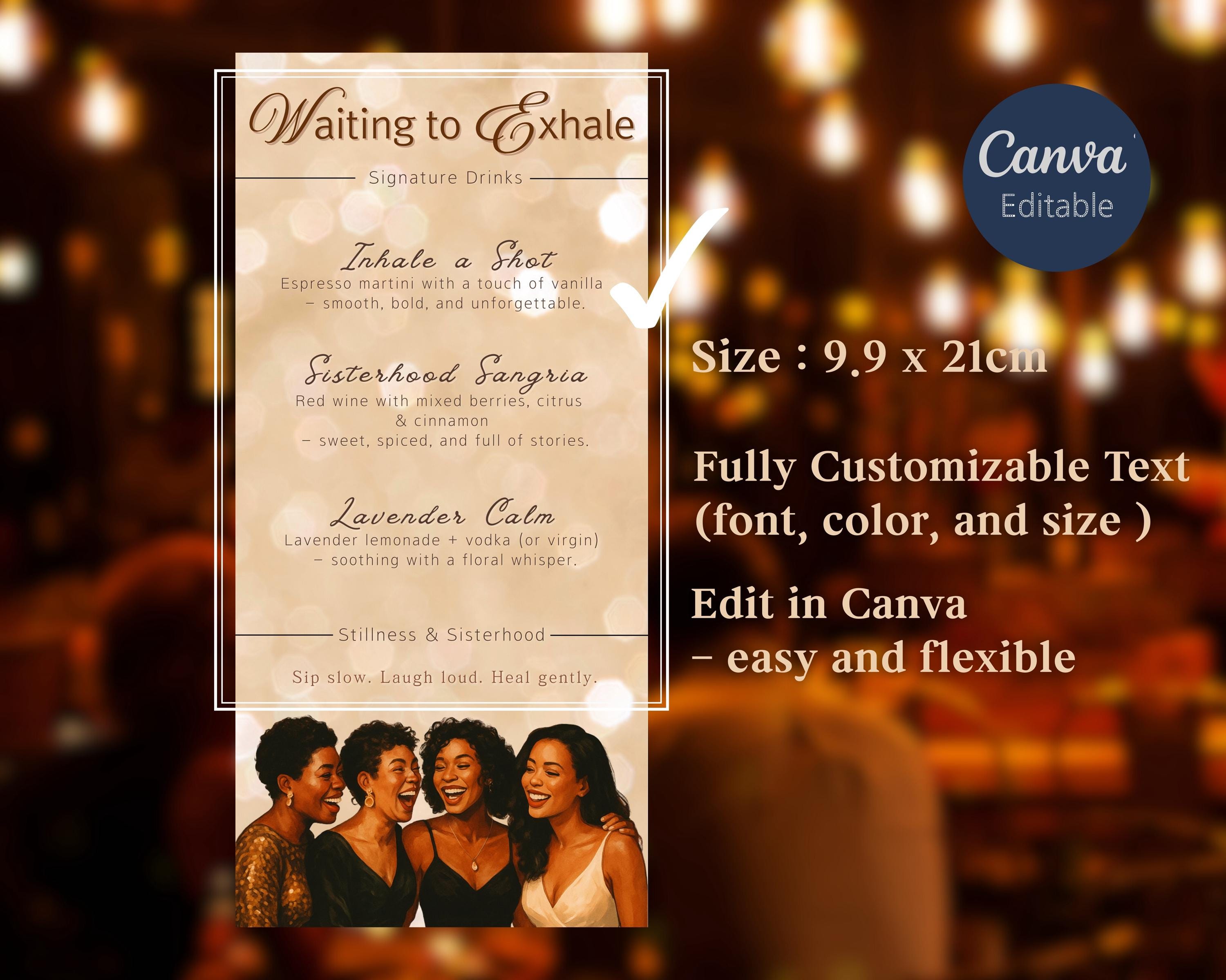 Waiting to Exhale Drink Menu Template: 90s Theme, Girls Night (canva ...
