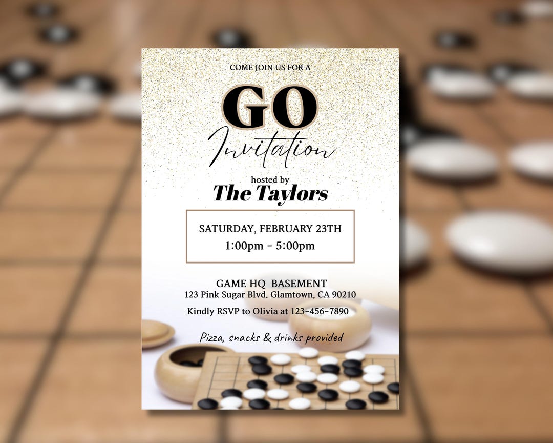 GO Board Game Invitation Template, Printable Strategy Game Night Flyer ...