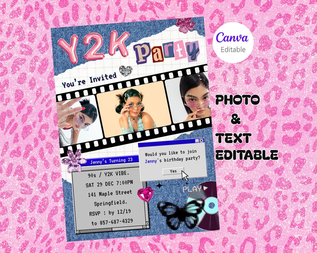 Y2K Birthday Party Invitation Template: 2000s Retro Theme (digital ...