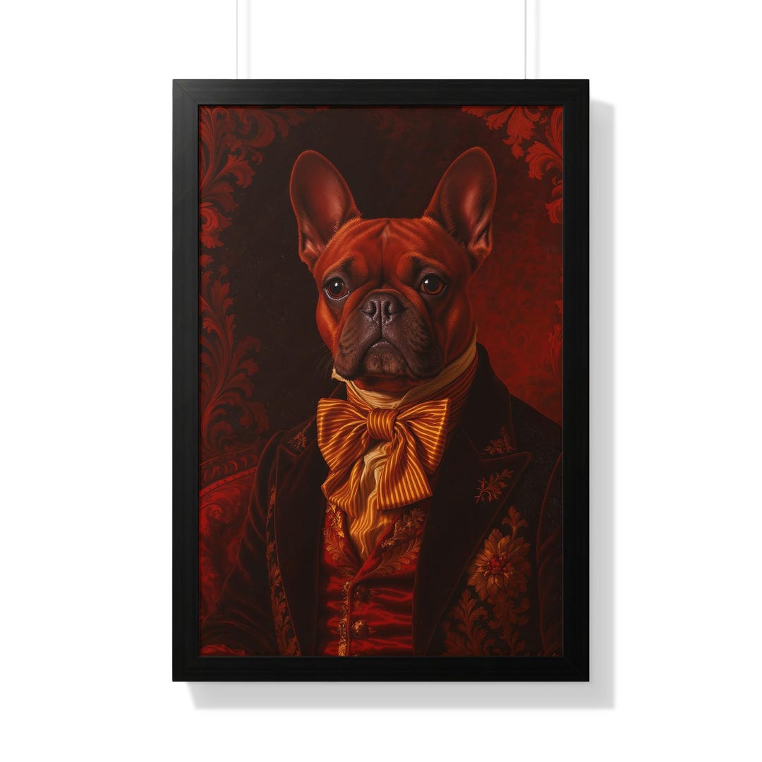 Framed Poster: Dapper French Bulldog, Red Accents, Elegant Outfit ...