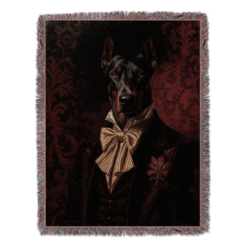 Doberman Dog Blanket, Elegant Suit Portrait, Woven Cotton Throw - Etsy