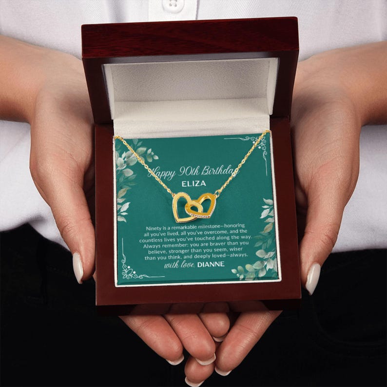90th Birthday Gift for Her – Interlocking Hearts Necklace With Custom ...