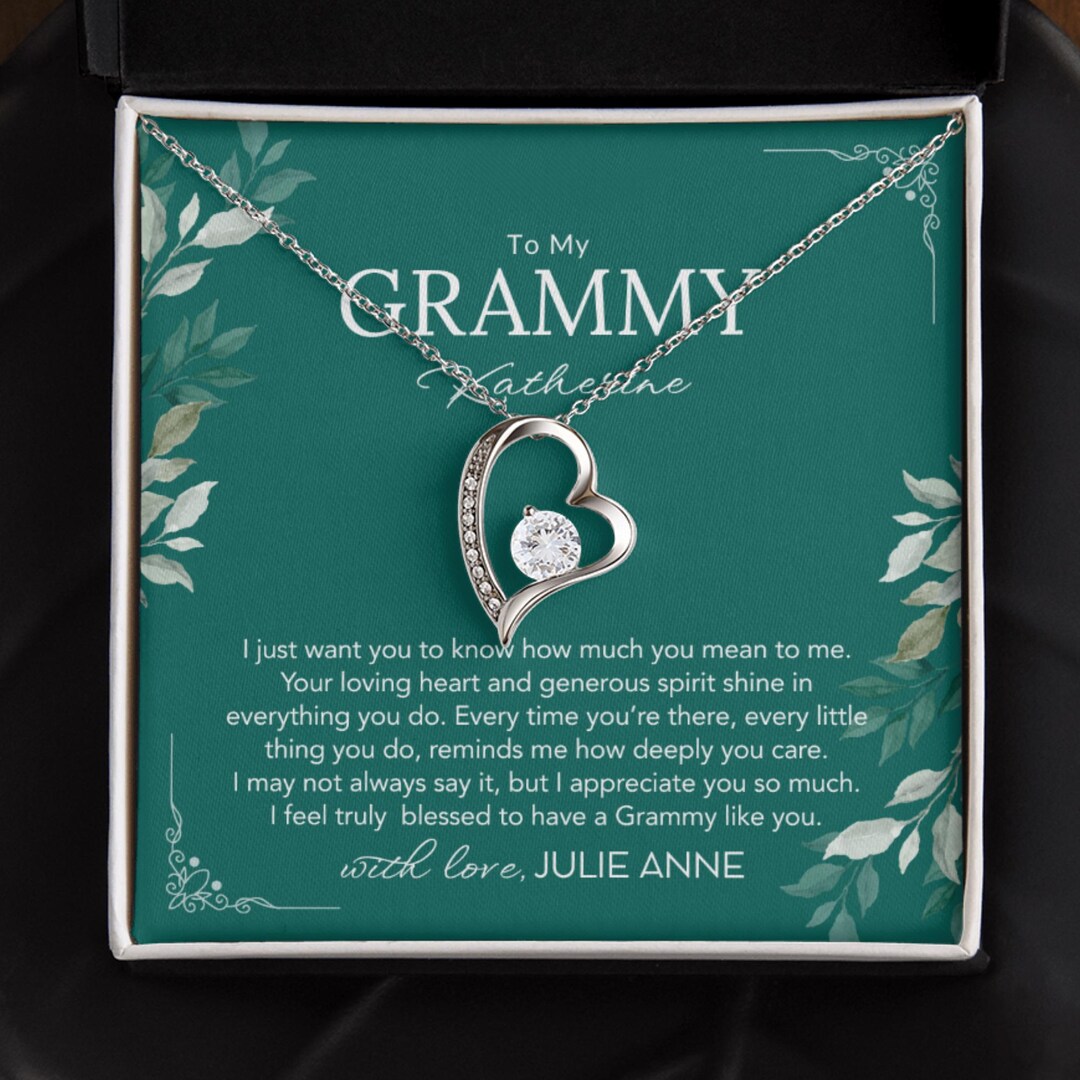 Grammy Gift Necklace – Forever Love Heart CZ Pendant With Custom ...