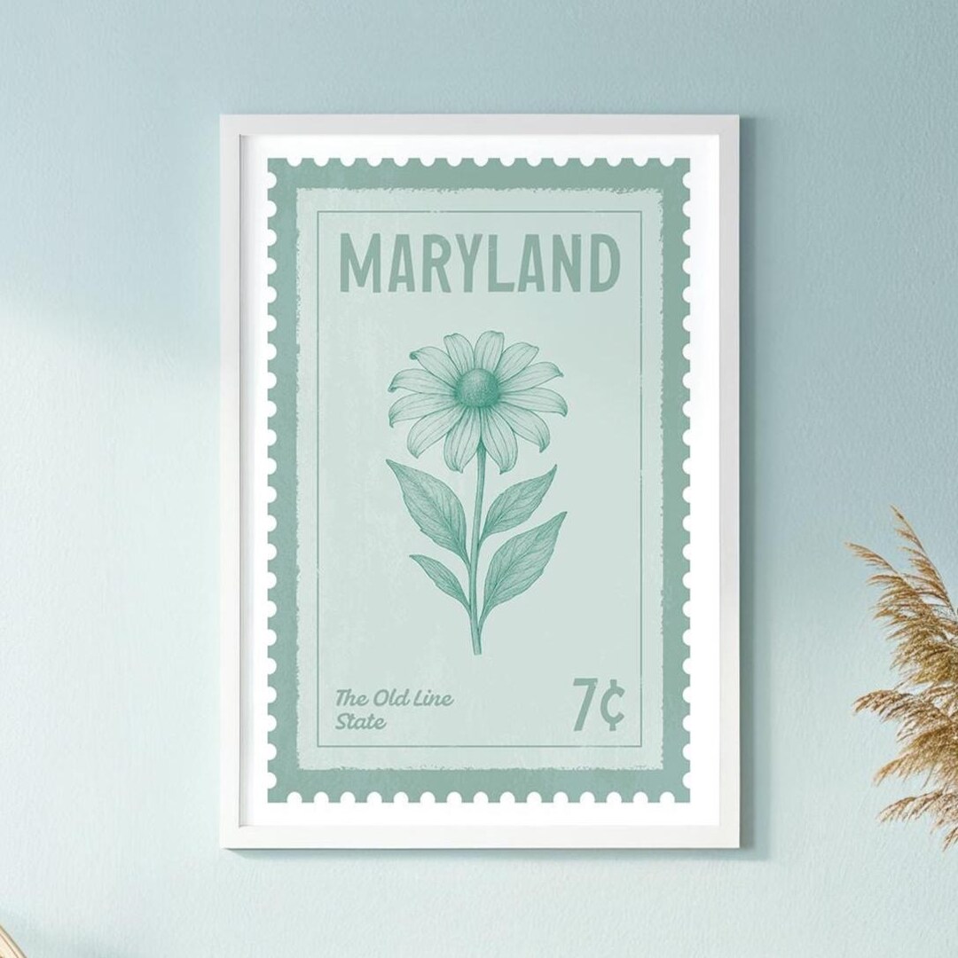 Maryland Travel Poster: Black-eyed Susan Vintage Stamp Style Wall Art ...