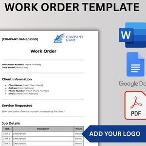 Editable Work Order Template: Service Form for Word, PDF, Google Docs ...