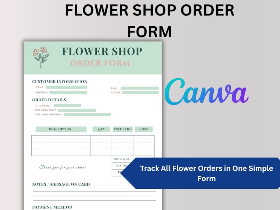 Flower Shop Order Form | Editable Canva Template for Customer ...