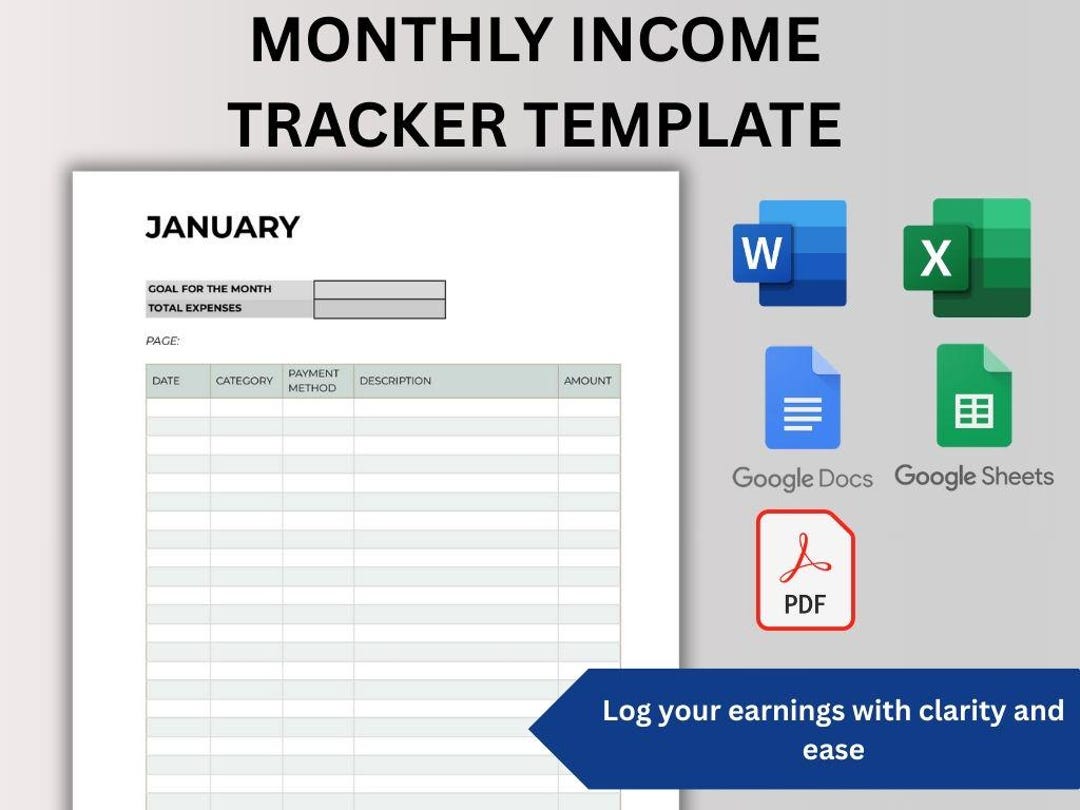 Simple Monthly Income Tracker | Easy Earnings Log for Freelancers ...