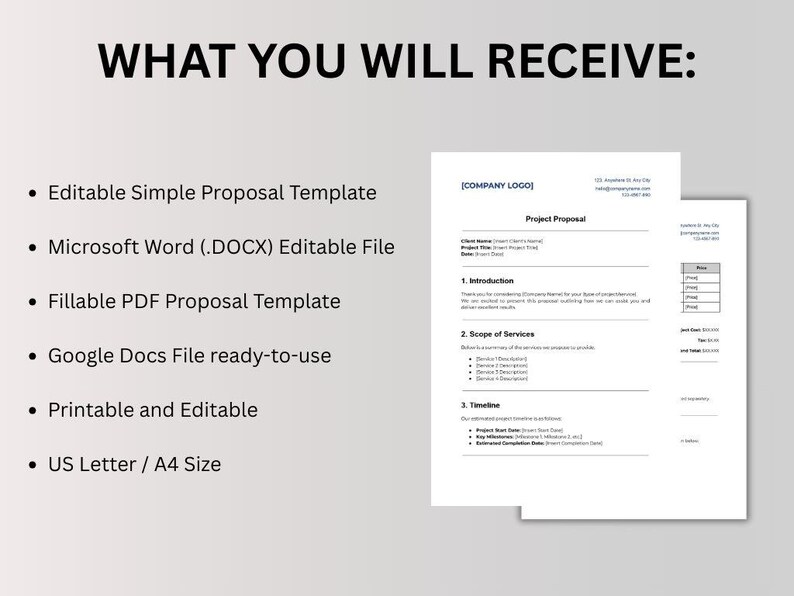 Simple Proposal Template | Editable Proposal in Word, Google Docs ...