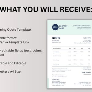 Cleaning Service Quote Template: Editable Green Layout (canva, A4/US ...