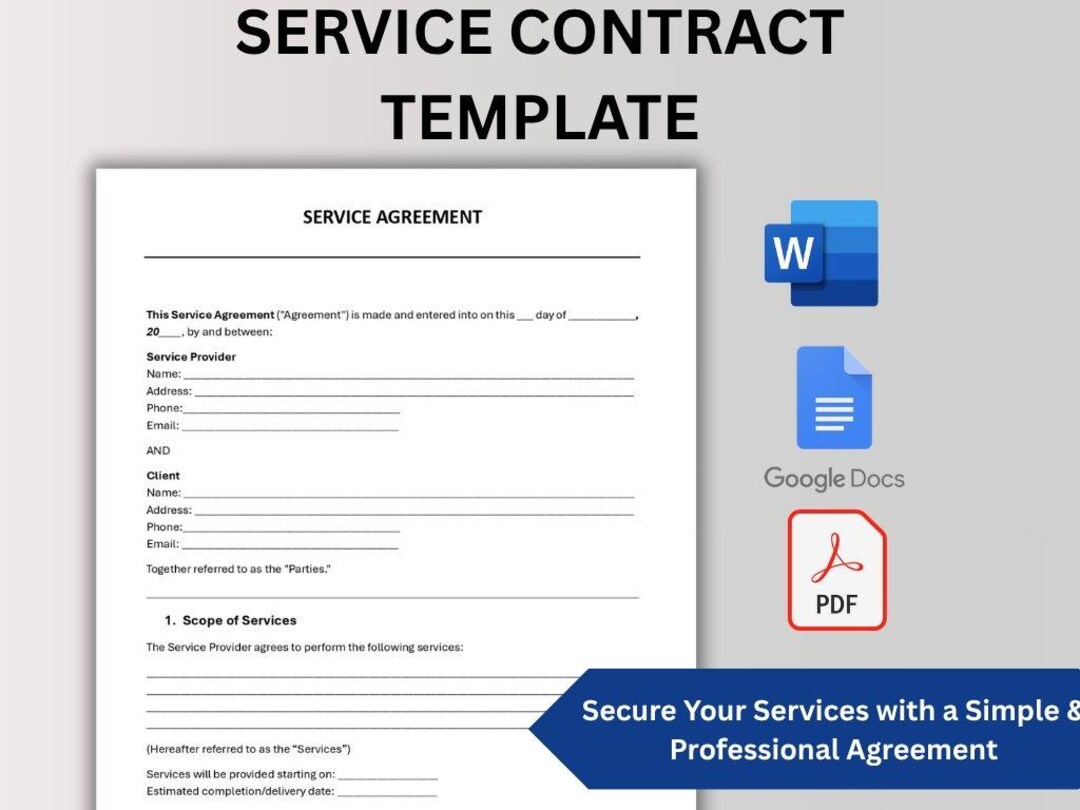 Editable Service Contract Template for Freelancers: Word, Google Docs ...
