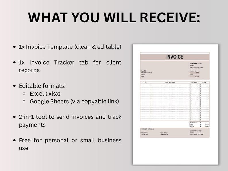 Free Invoice Template & Tracker for Small Business | Editable Excel and ...