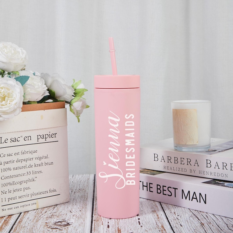Personalized Skinny Tumbler, Bridesmaid Tumbler With Lid and Straw ...