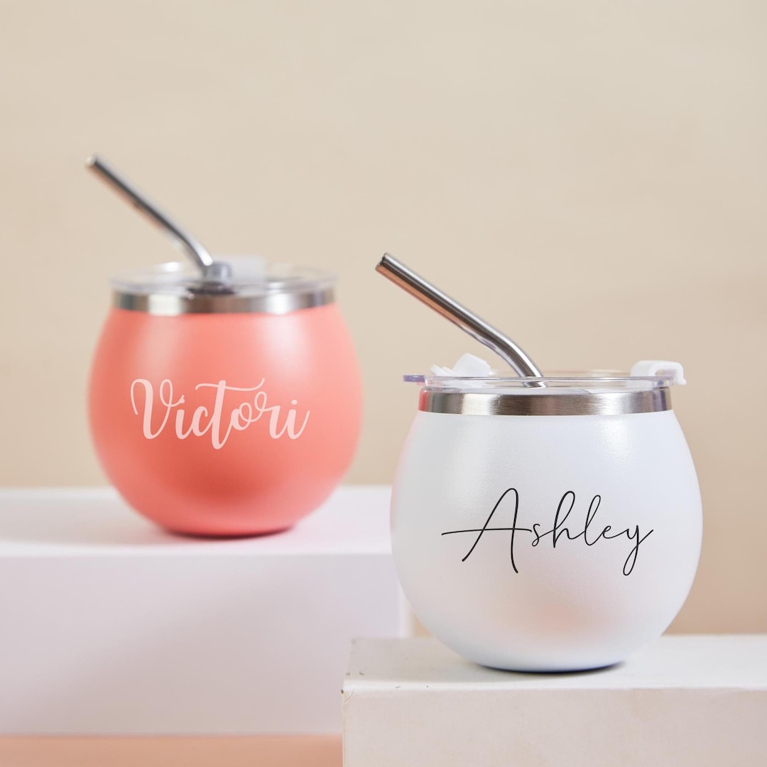 Personalized Tumbler With Lid and Straw, Custom Small Round Cup, Pastel ...