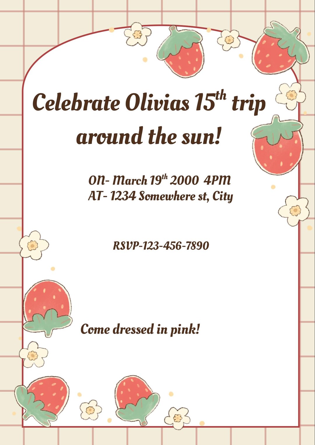 Strawberry Theme Birthday Invitation - Etsy