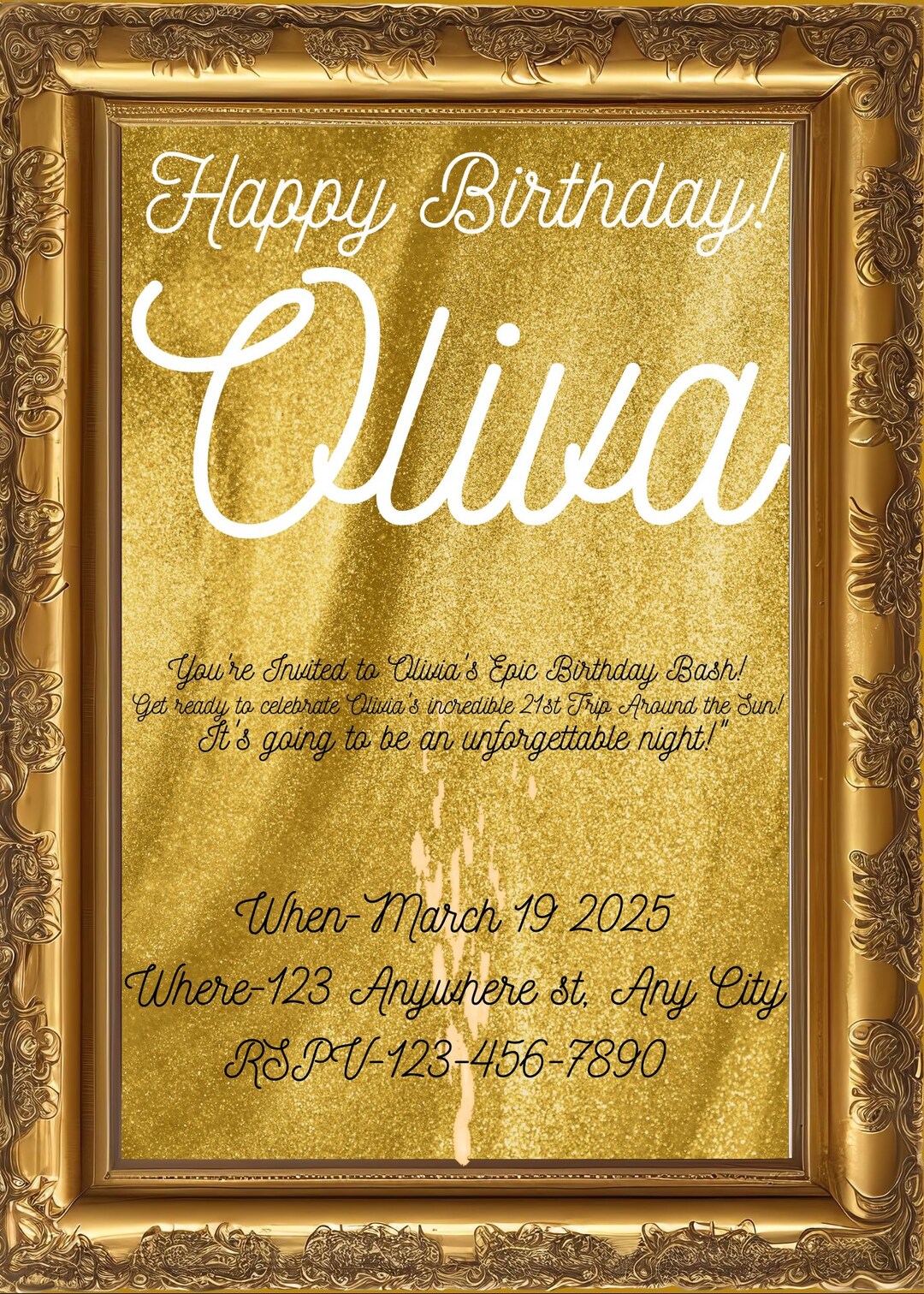 Gold Frame Birthday Invitation - Etsy