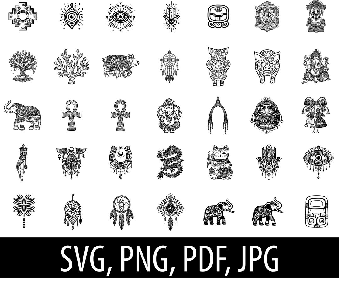 Boho Lucky Charms SVG Bundle, Ancient Fortune Symbols Clipart (digital ...