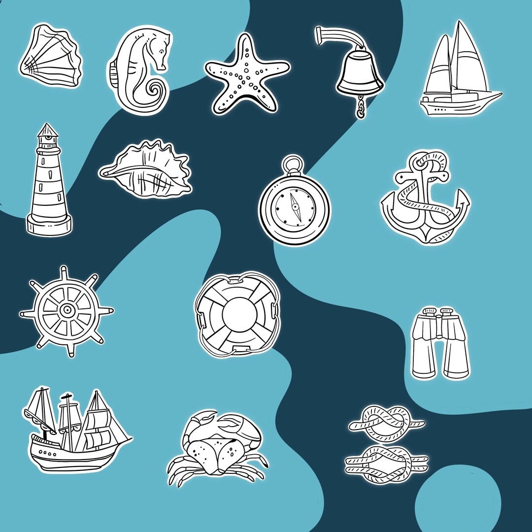 Nautical Line Art Icons – Minimalist Sea Clipart PNG Set for Coastal ...