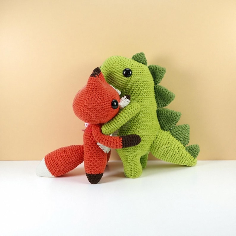 Crochet Green Dinosaur and Orange Fox, Handmade Doll, Animals, Awesome ...