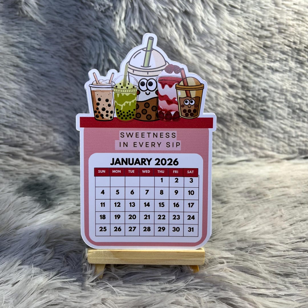 Bubble Tea Desk Calendar 2026 – Mini Desktop Calendar, Kawaii Office ...
