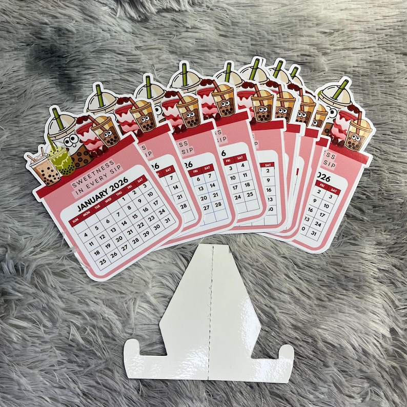 Bubble Tea Desk Calendar 2026 – Mini Desktop Calendar, Kawaii Office ...