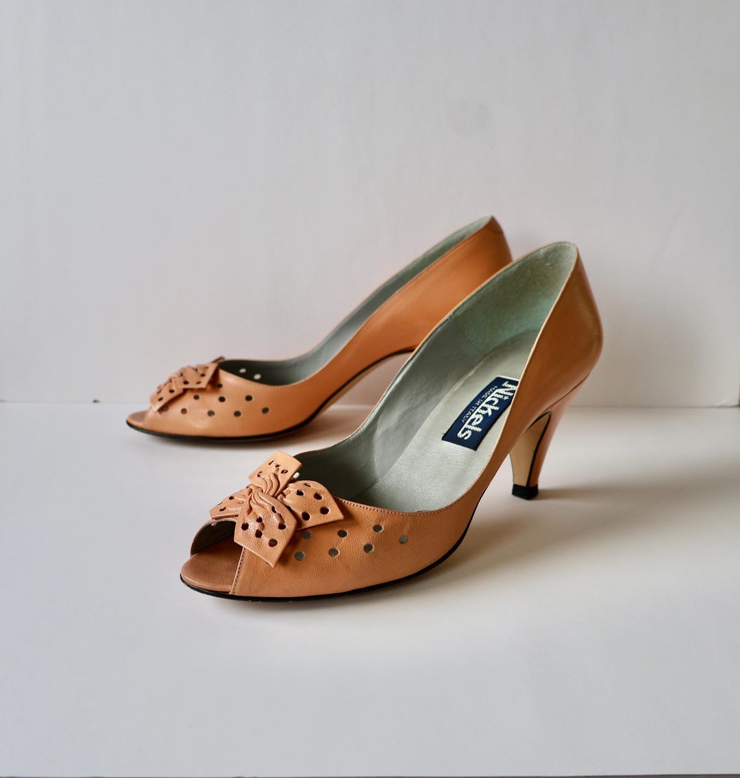 Vintage Peachy Pink Peep Toe Heels - Etsy