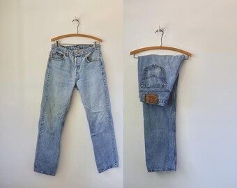 Levis 501 Jeans W28 L28 / Light Wash Made in USA 90s / Vintage Levi's Straight Leg Red Tab Slim ...