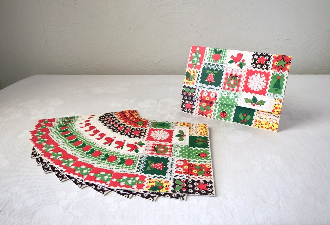 Christmas Fold a Note Vintage Hallmark Stationery, Holiday Patchwork ...