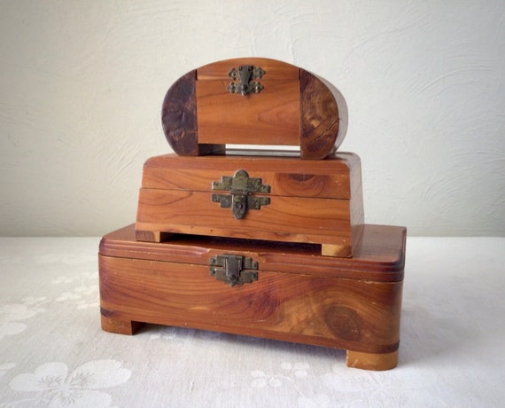 wooden box collection, vintage jewelry trinket treasu… - Gem