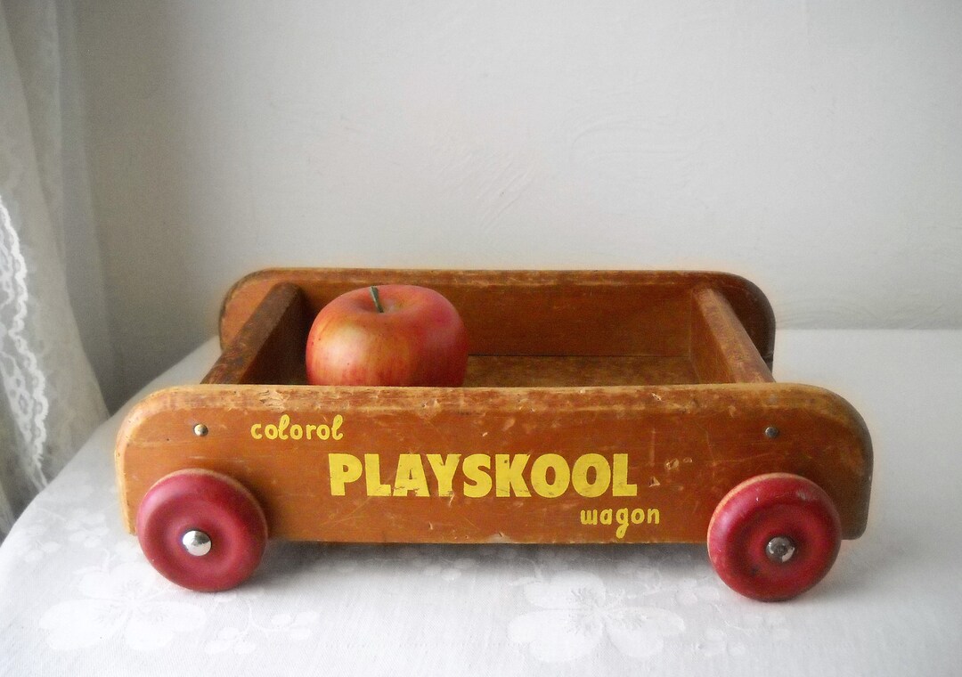Colorol Playschool Wagon, Wooden Pull Toy With Wheels, Vintage ...