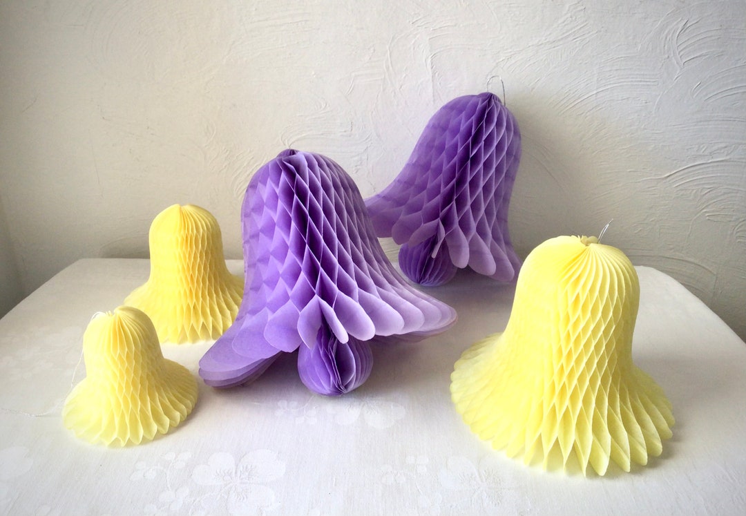 Honeycomb Tissue Wedding Bells, Vintage Lavender Yellow Bridal Shower ...