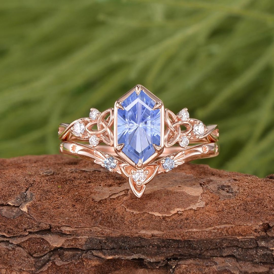 Celtic Firework Cut Cornflower Blue Sapphire Engagement Ring Twist ...