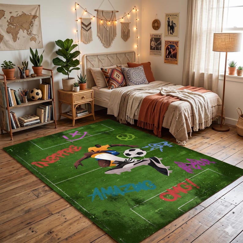 Motivational Soccer Field Rug: Focus on Goal Kids Room Decor - Etsy