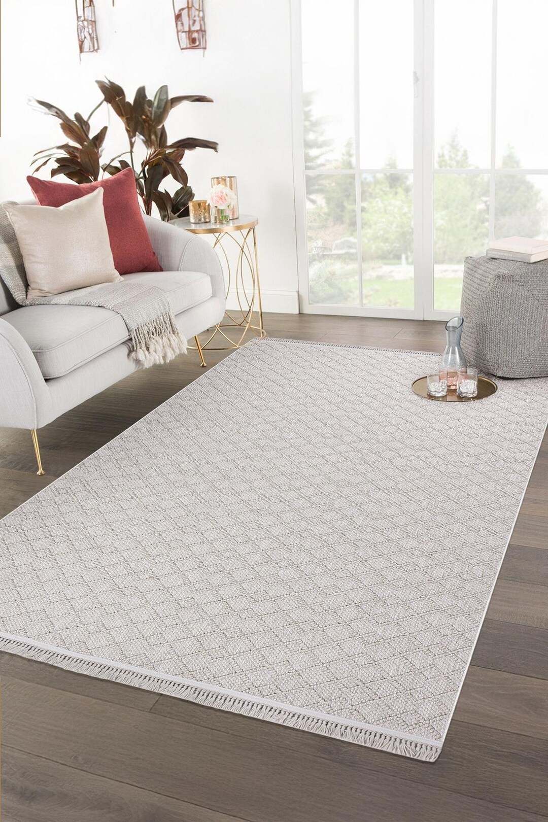 Woven Area Rug – Neutral Cream Beige Carpet, Minimal Modern Living Room ...