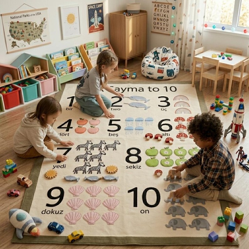 Kids Counting Numbers Rug: Educational Montessori Playroom Carpet - Etsy