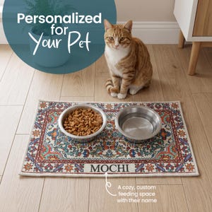 Personalized Pet Feeding Rug, Vintage Style Pet Mat, Washable Non-slip ...