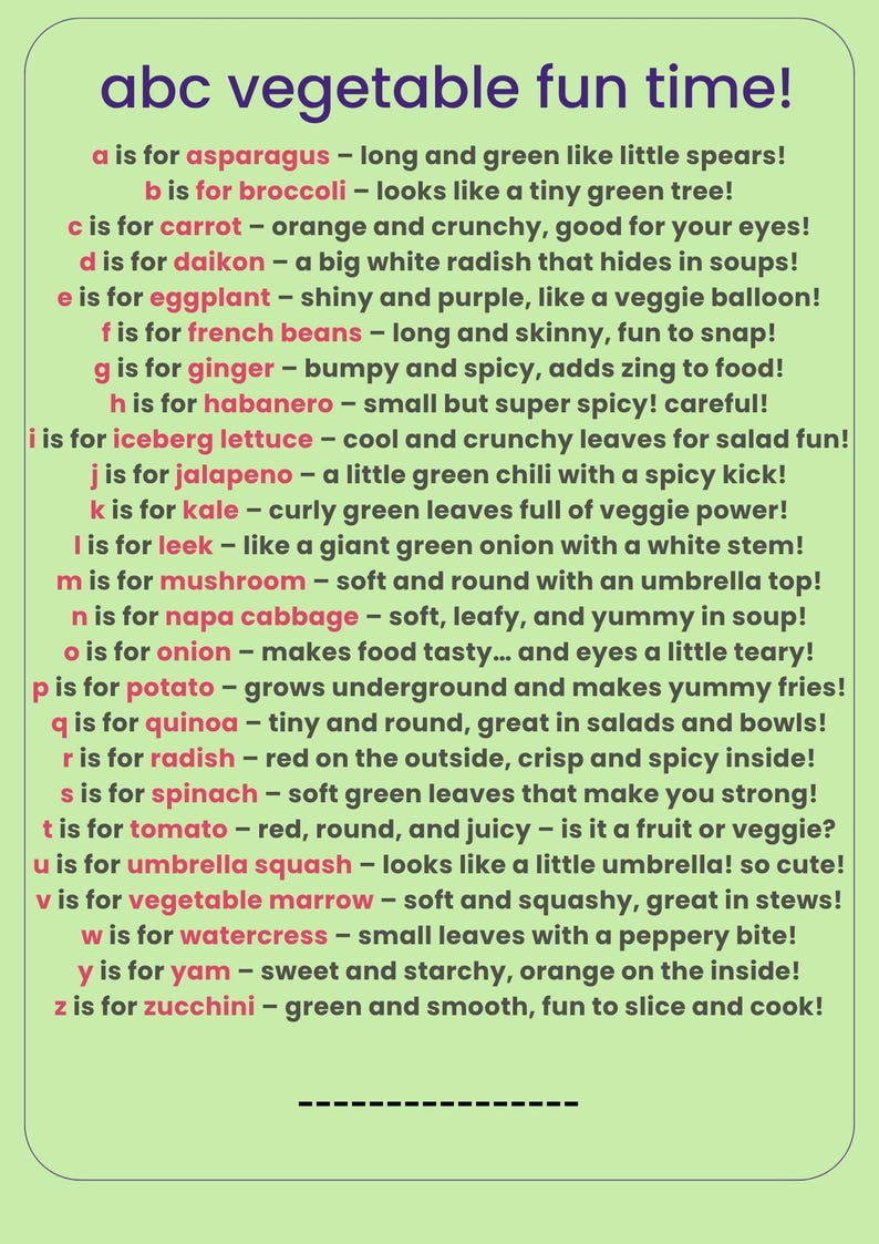 Know Your Alphabet - Vegetable Edition - Etsy