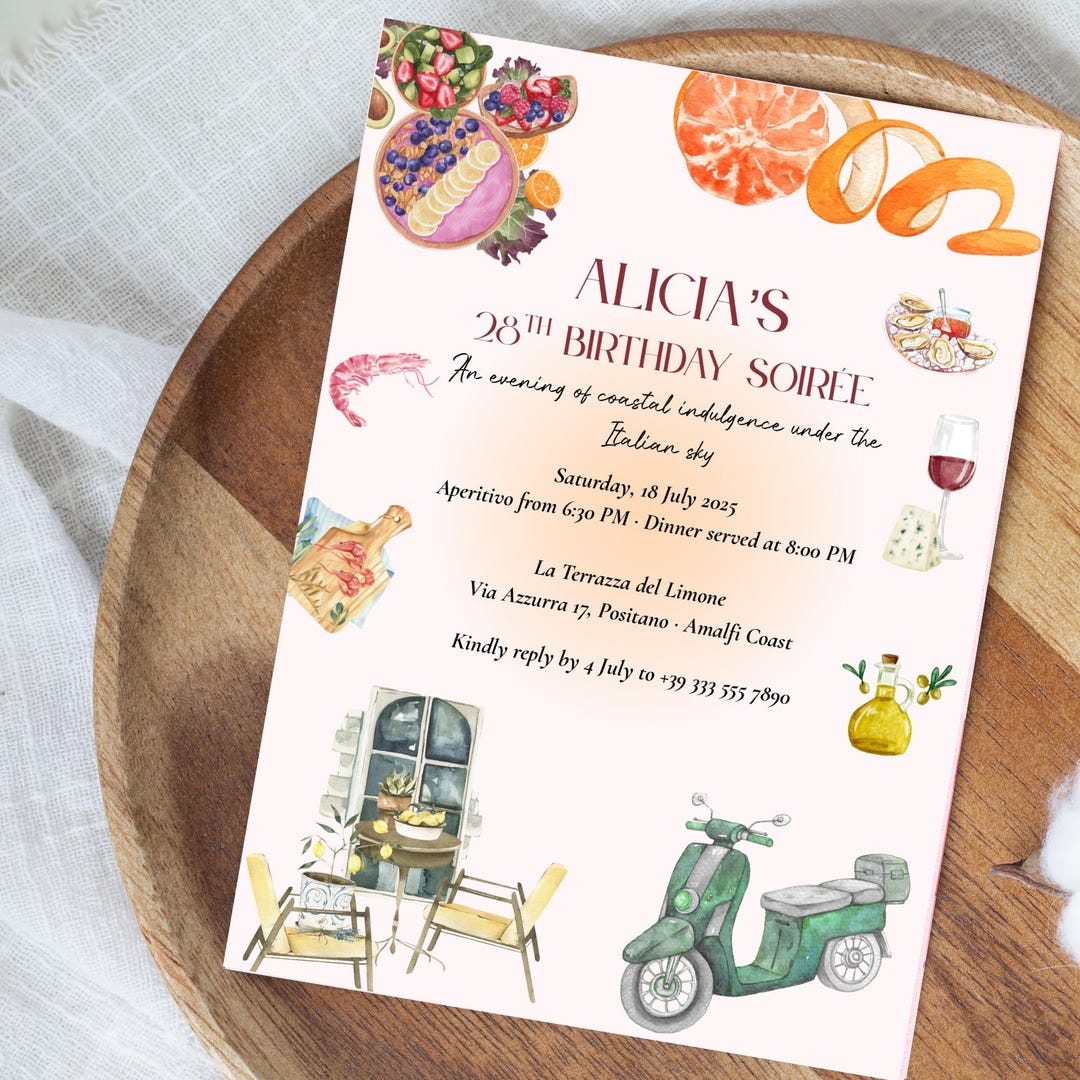 Mediterranean Birthday Invitation Canva Template – Italian Lemon ...