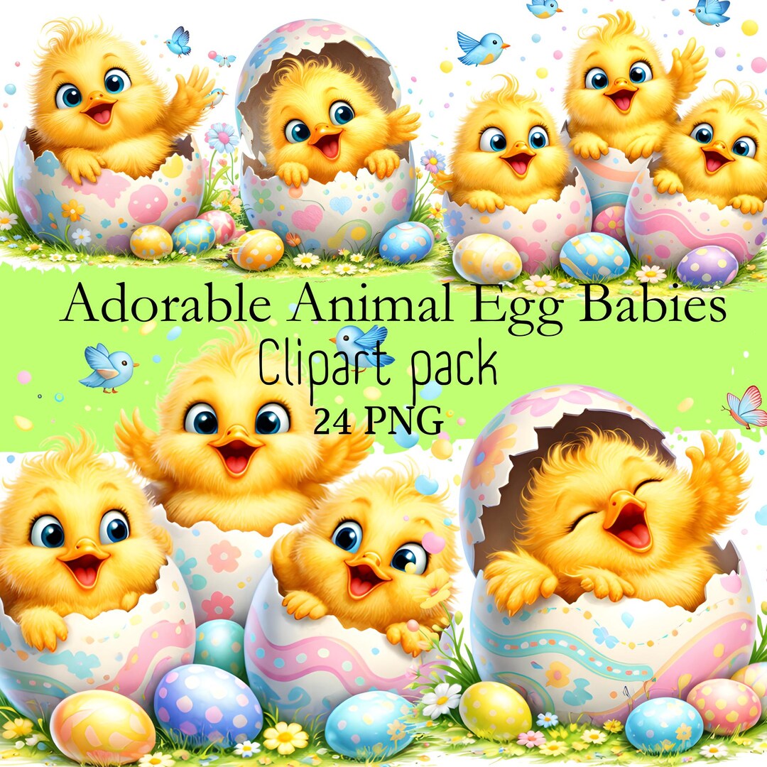 Easter Chick Clipart Bundle, Kawaii Baby Chicks in Eggs, Spring PNG ...