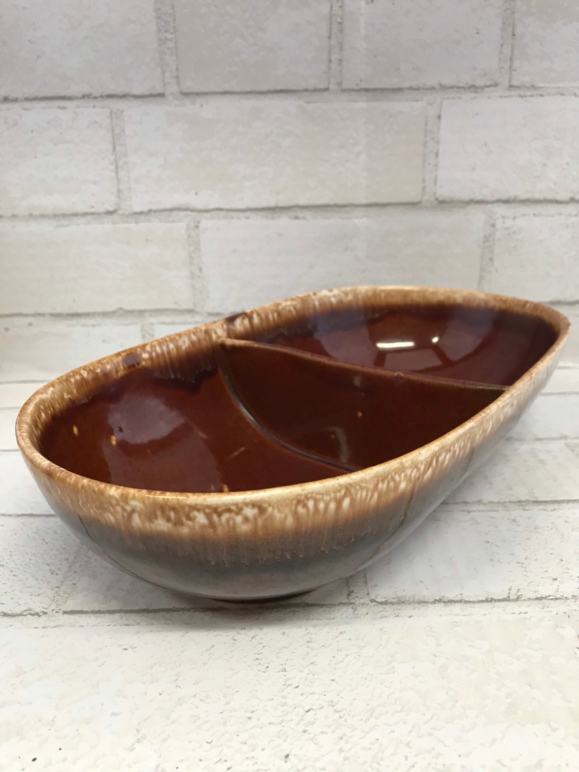 Vintage Hull Brown Drip Ware / Divided Open Vegetable / Open | Etsy