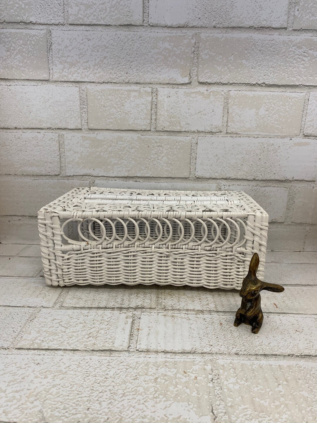 Vintage White Wicker Tissue Box Holder Rectangular Tissue Box Rattan ...