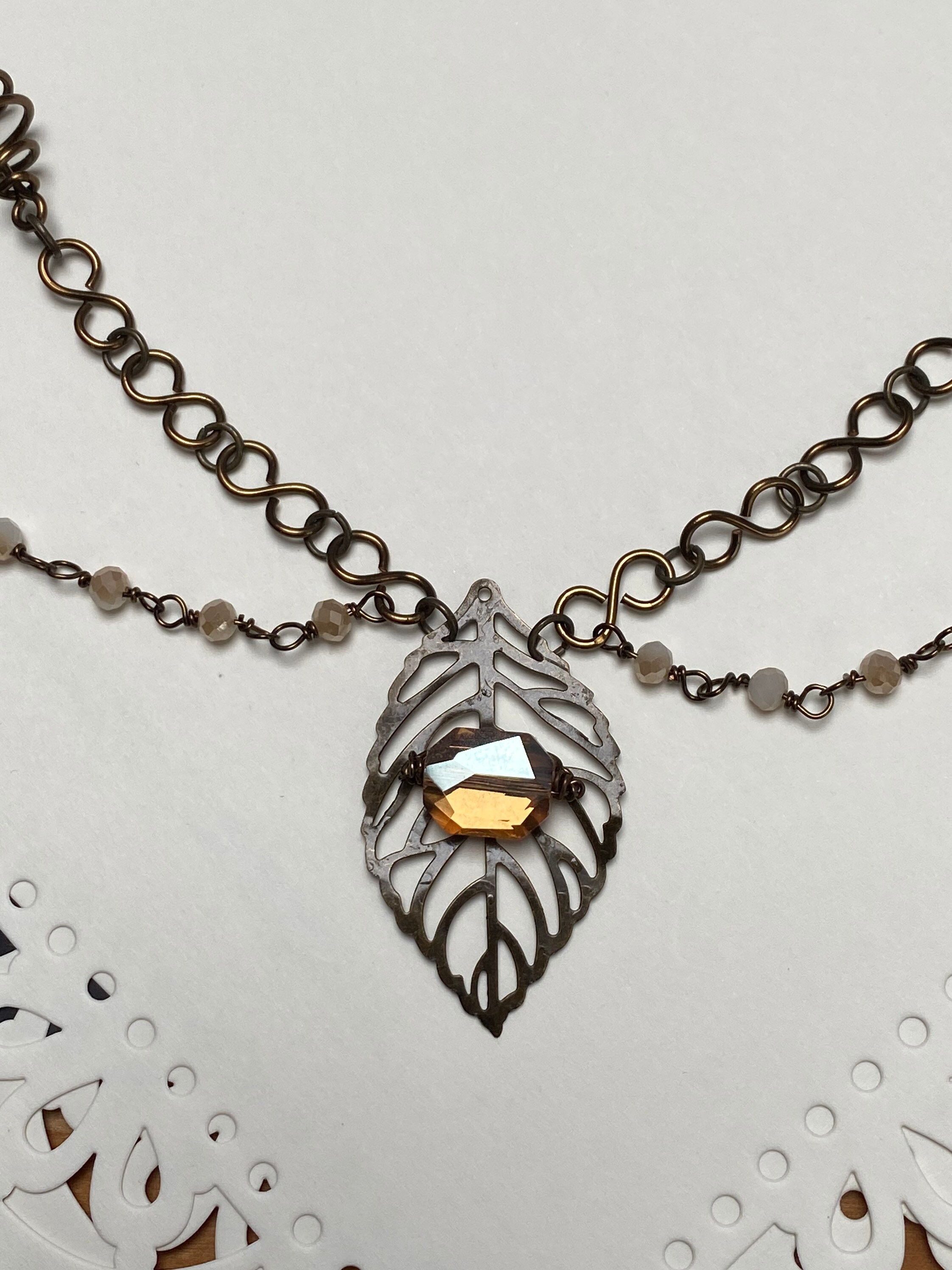 Beaded Leaf Necklace,handmade Chain Leaf Necklace,chain Necklace, Leaf ...