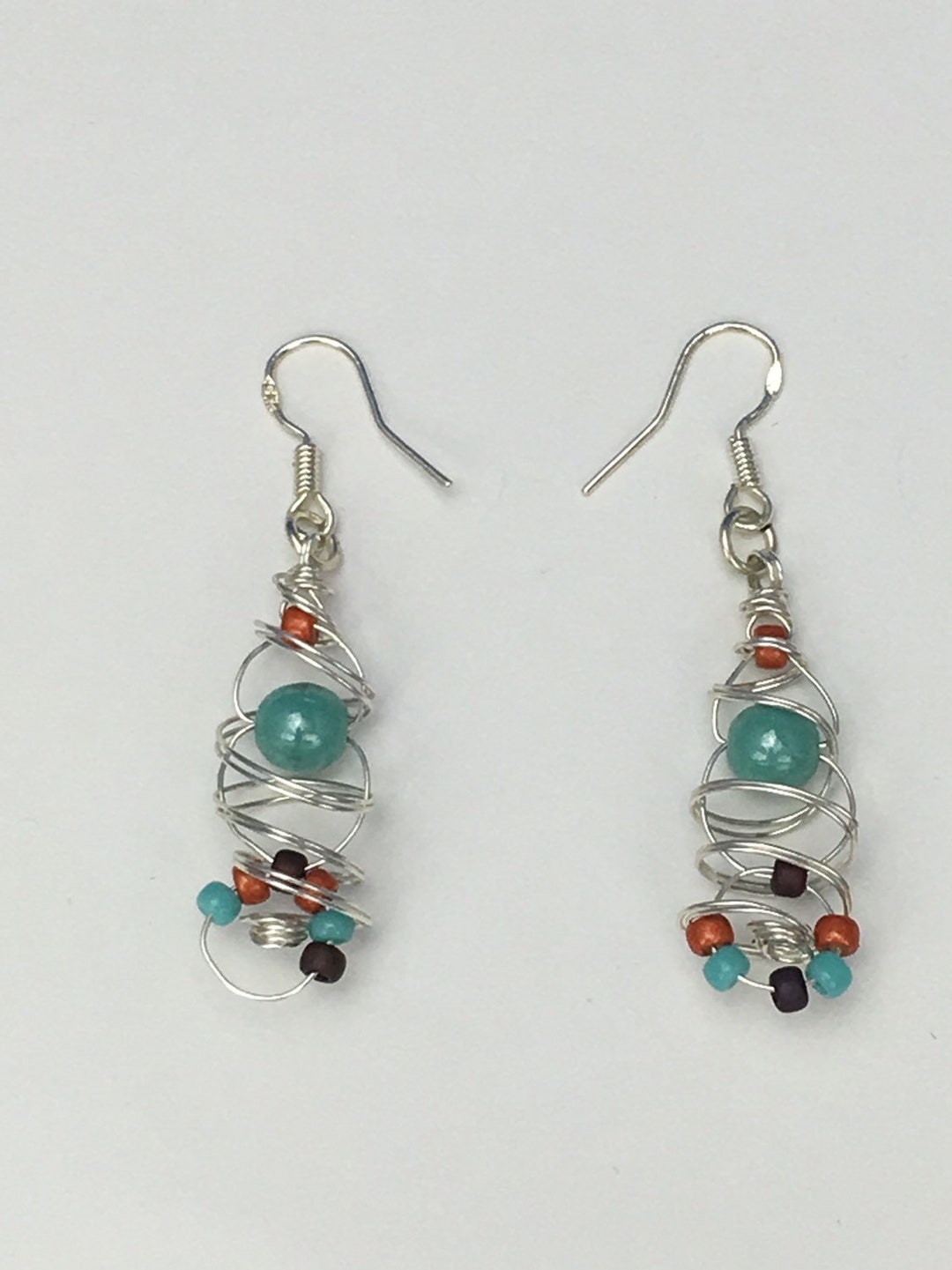 Wire Wrapped Beaded Earrings, Wire Wrap Jewelry, Beaded Earrings, (E-21 ...