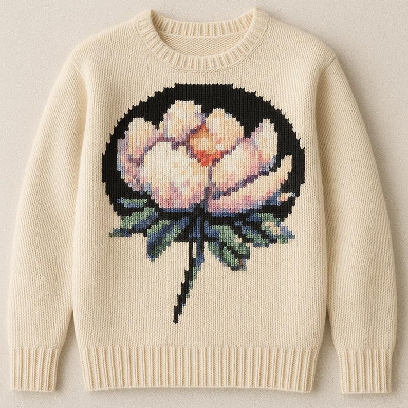 Peony Colorwork Knitting Chart: Pixel Art PDF Pattern (50x57 Stitches ...