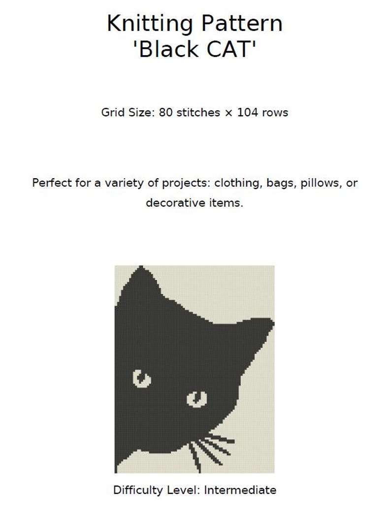 Black Cat Knitting Chart: Intarsia PDF Pattern (sweaters, Pillows ...