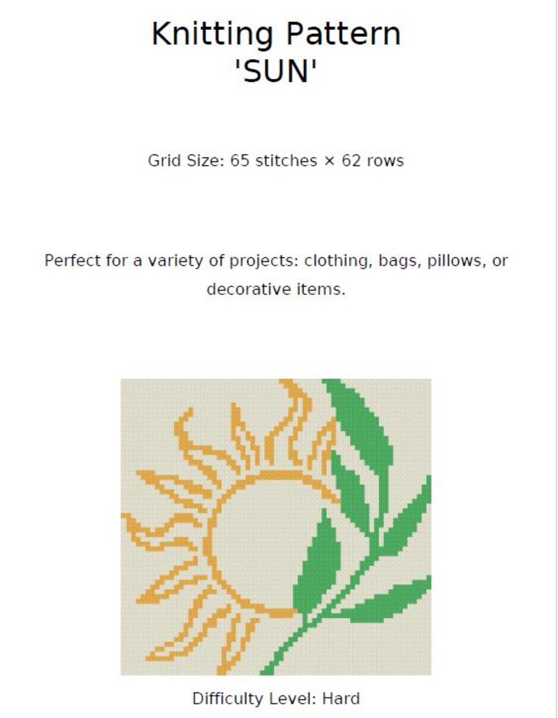 Colorwork Knitting Pattern: Sun Design - Intarsia PDF - Etsy